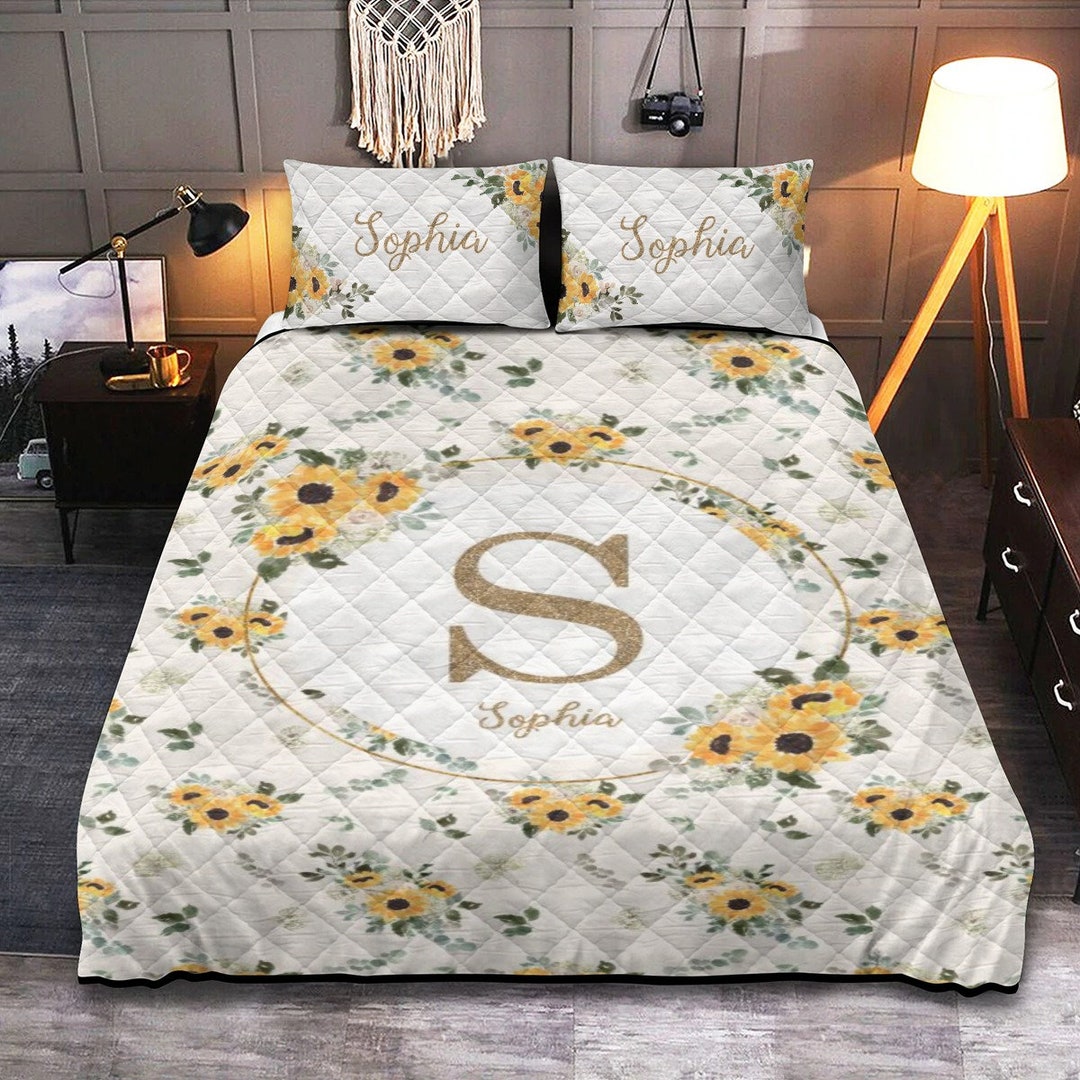 Sunflower Monogrammed Floral Quilt- Sunflower Bed Cover - Thanksgiving ...