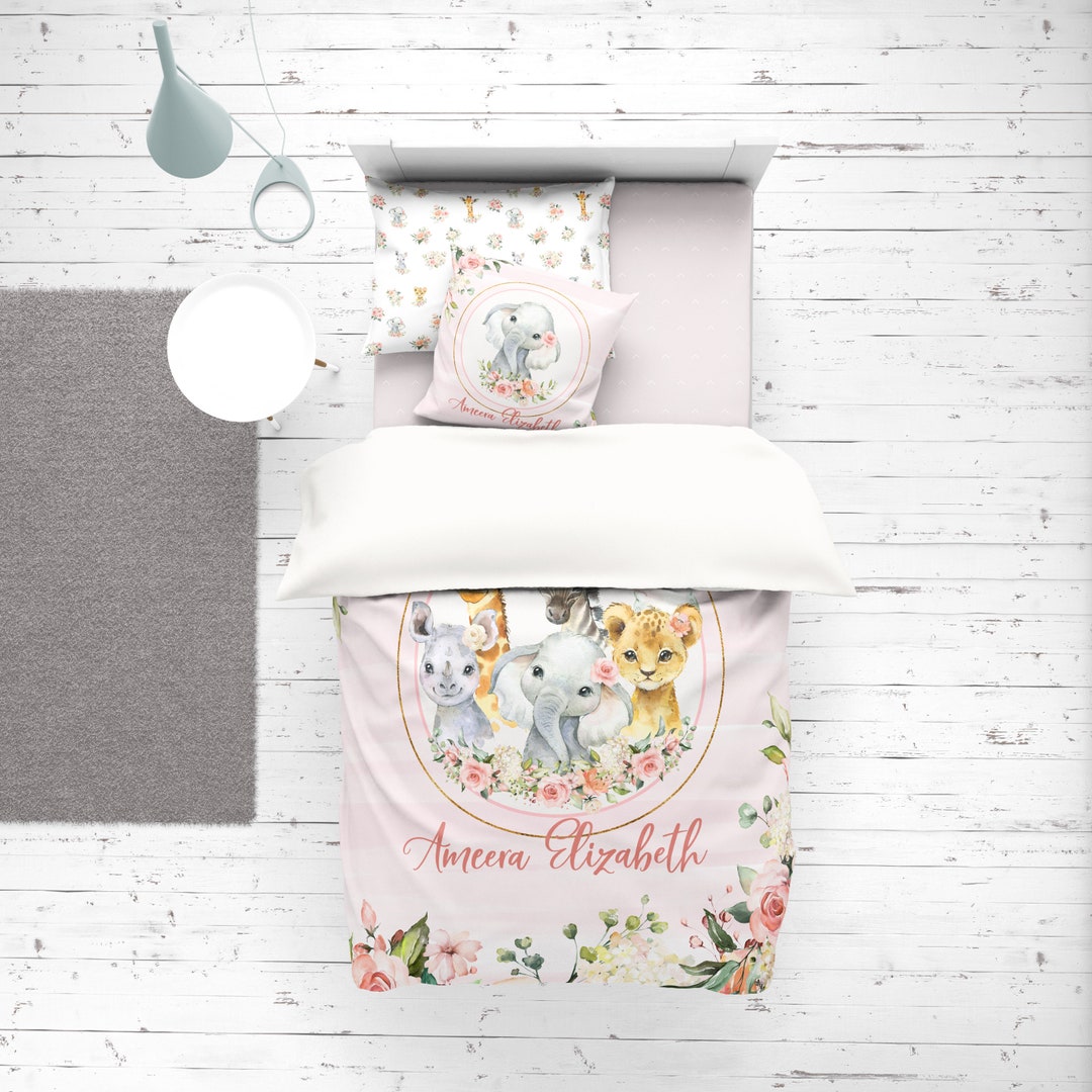 Safari Bedding for Girl, Safari Animals Blush Pink Floral Kids ...