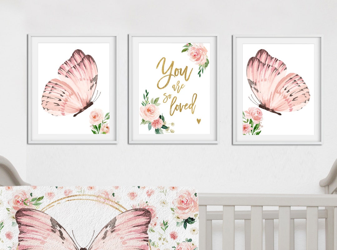 Butterflies Floral Nursery Print, Nursery Wall Art, Butterflies Wall ...