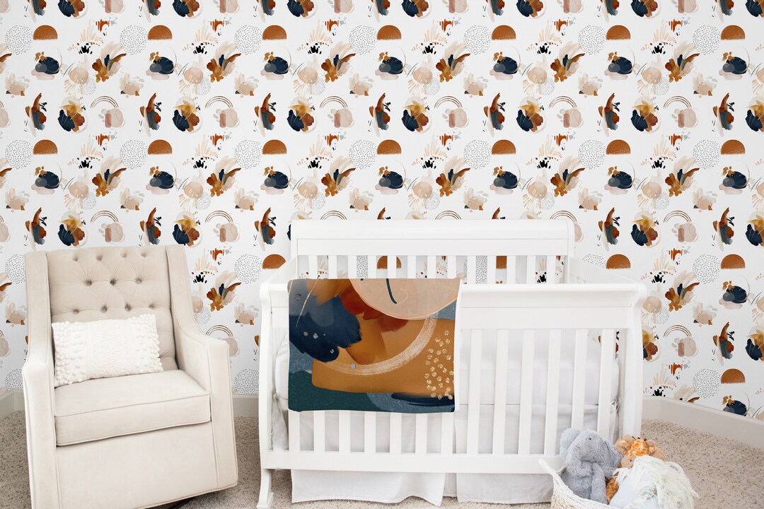 Boho Nursery Wallpaper, Rust and Blue Wallpaper , Bohemian Wallpaper ...