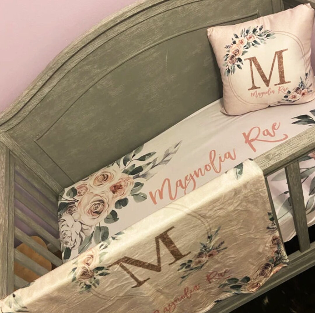 Roses Crib Bedding Girl, Floral Baby Bedding, Personalized Crib Bedding ...