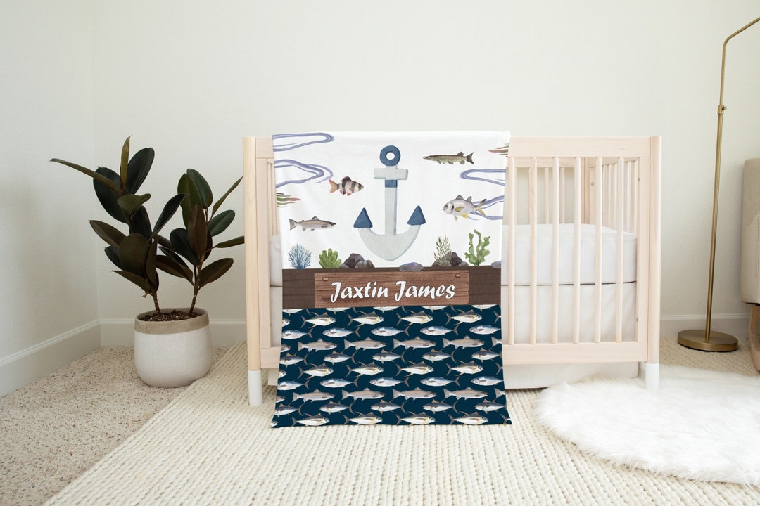 Fishing Baby Blanket Boy / Nautical Baby Bedding / Under the Sea Baby ...