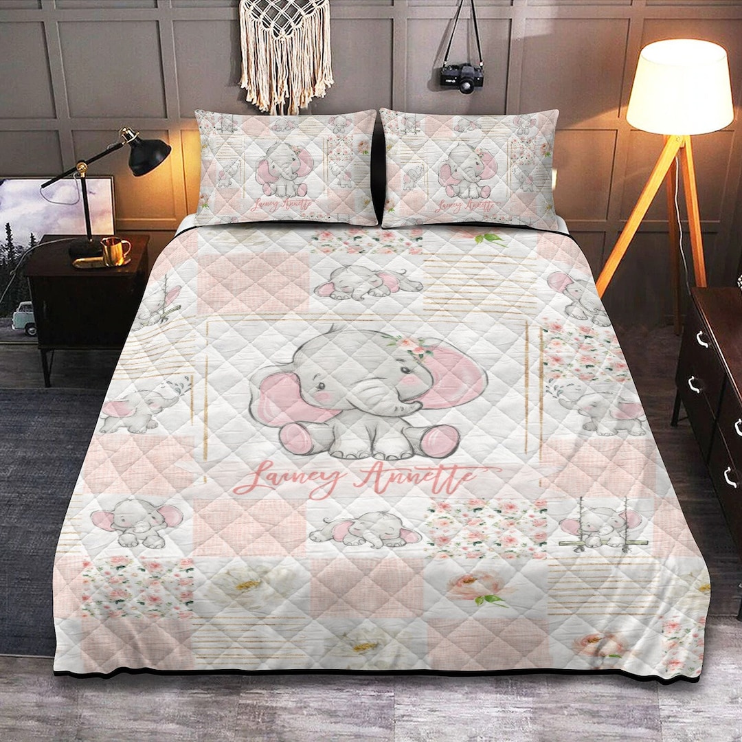 Elephant Quilt Personalized, Elephant Bedding Girl, Crib Bedding Set ...