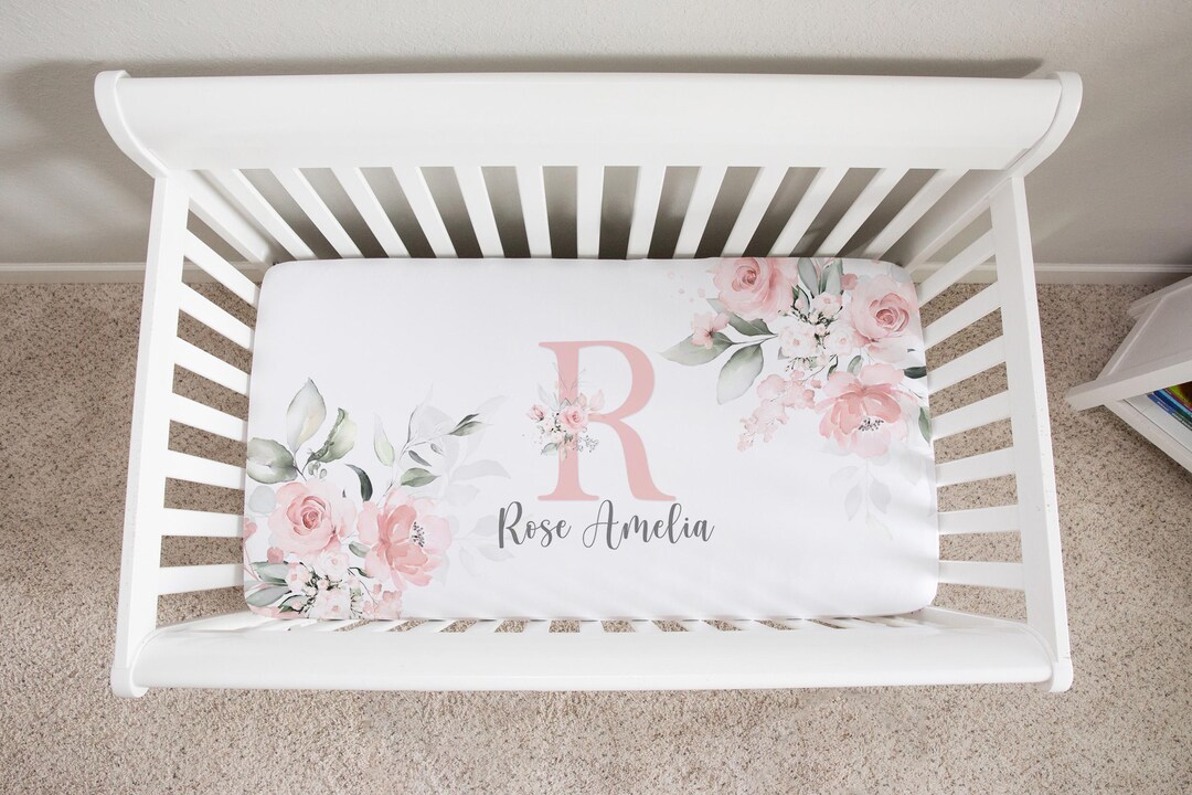 Custom Baby Girl Crib Sheet, Personalized Crib Sheet Pink Roses ...