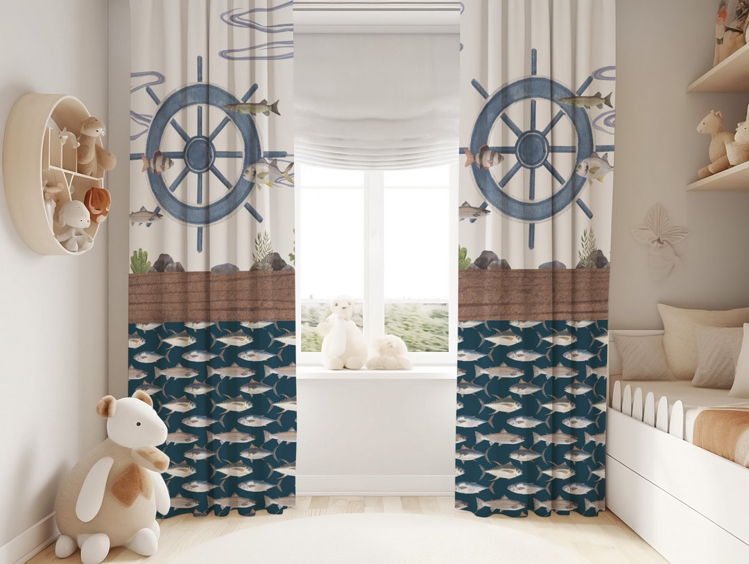 Fishing Theme Nursery Curtains, Nautical Drapes, Under the Sea Curtains ...