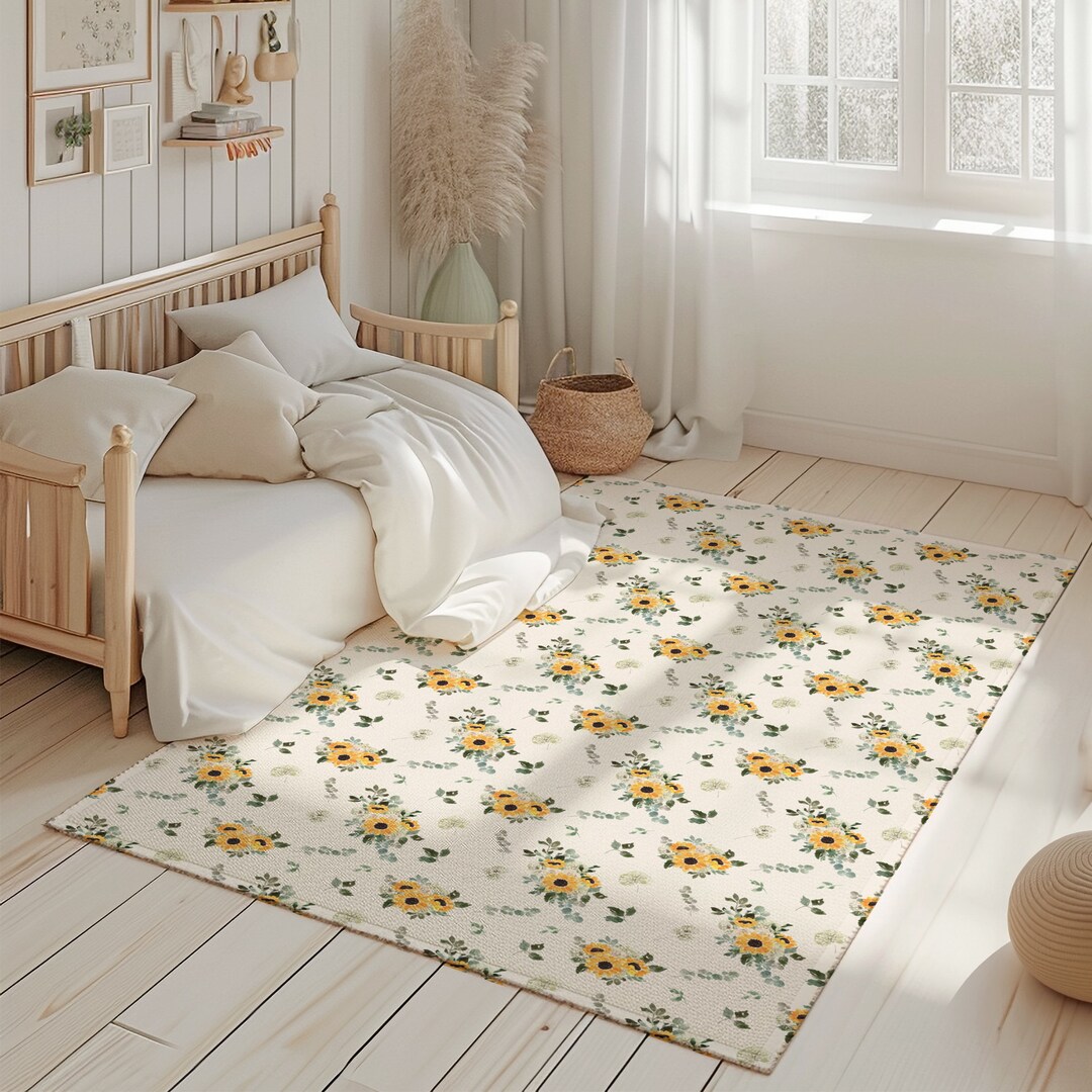 Sunflowers Area Rug: Modern Nursery, Bedroom, Living Room Carpet - Etsy