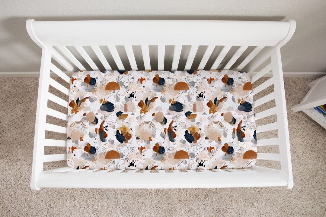 Boho Rust & Blue Crib Sheet: Modern Nursery Bedding - Etsy