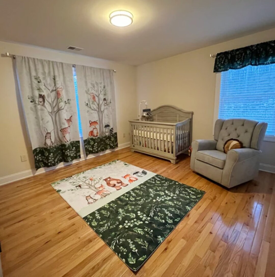 Woodland Nursery Area Rug, Baby Room Carpet, Bear, Fox, Deer, Buck ...