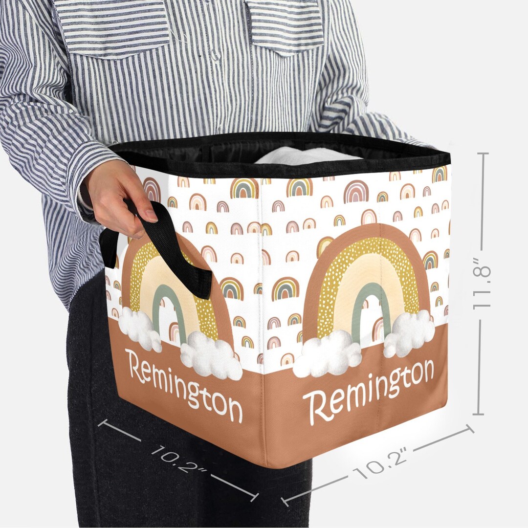 Rainbow Personalized Storage Basket, Fabric Diaper Caddy for Baby Gift ...
