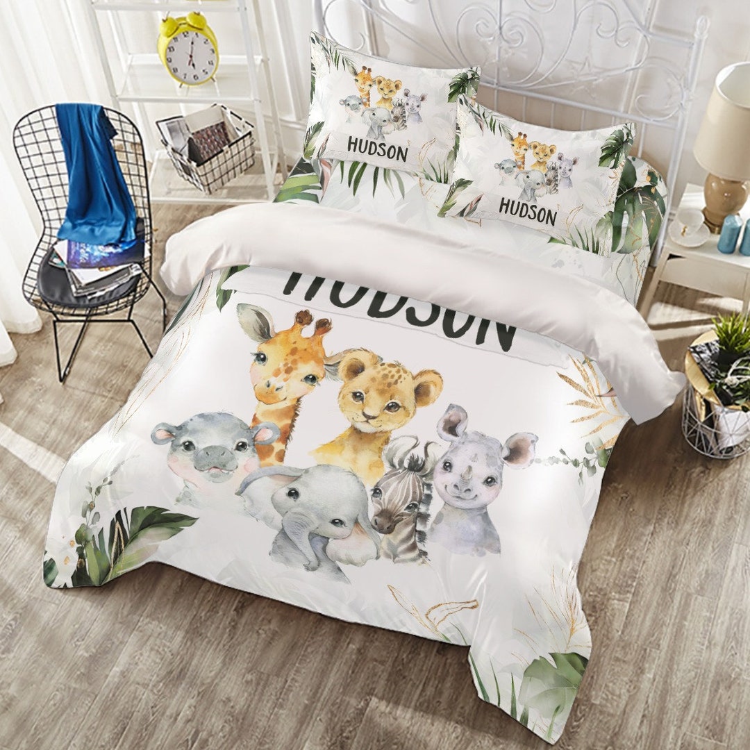 Safari Animals Duvet Cover, Elephant Giraffe Lion Personalized ...