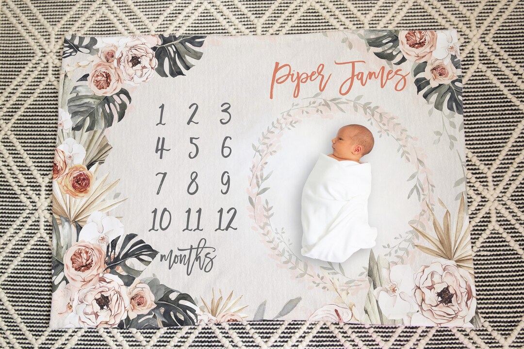 Personalized Milestone Blanket Girl Tropical, Custom Milestone Blanket ...