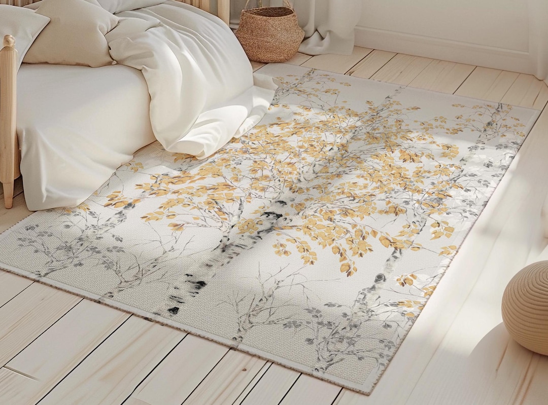 Birch Tree Woodland Area Rug, Watercolor Woodland Trees Rug, Nursery ...