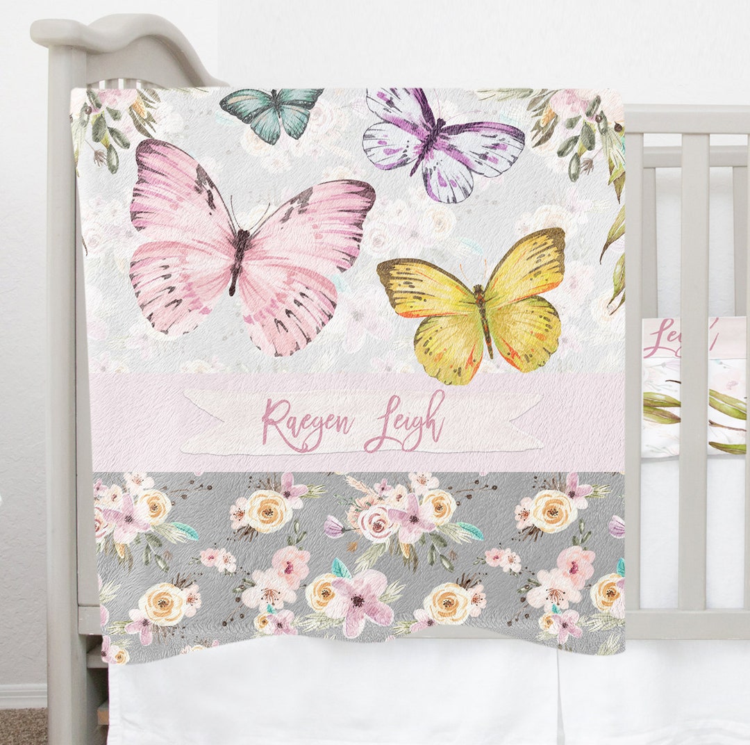 Butterfly Baby Blanket Floral, Butterfly Personalized Blanket ...