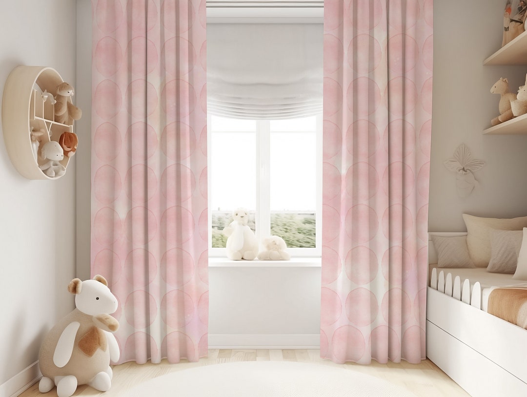 Pink Nursery Curtains, Baby Room Curtains, Dotted Curtains, Nursery ...