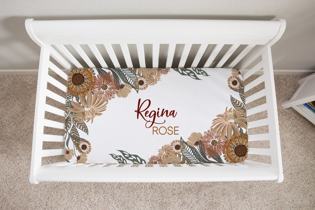 Personalized Baby Girl Crib Sheet: Boho Rust Floral Bedding - Etsy