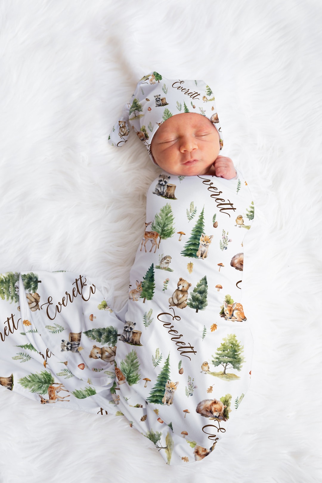 Personalized Woodland Animals Baby Swaddle, Name Swaddle Gift Idea for ...