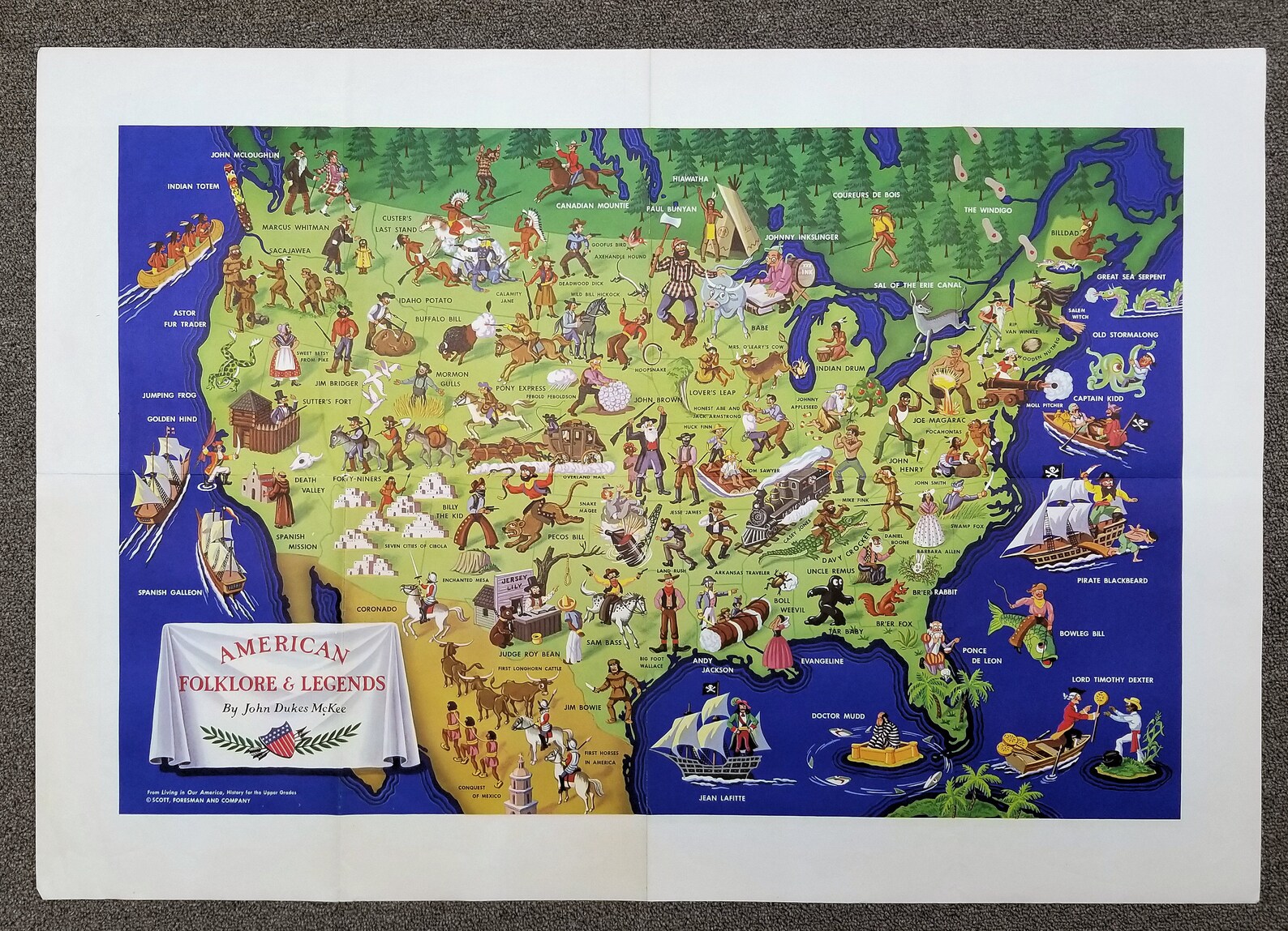 Vintage American Map Large 1950 Color School Poster American - Etsy