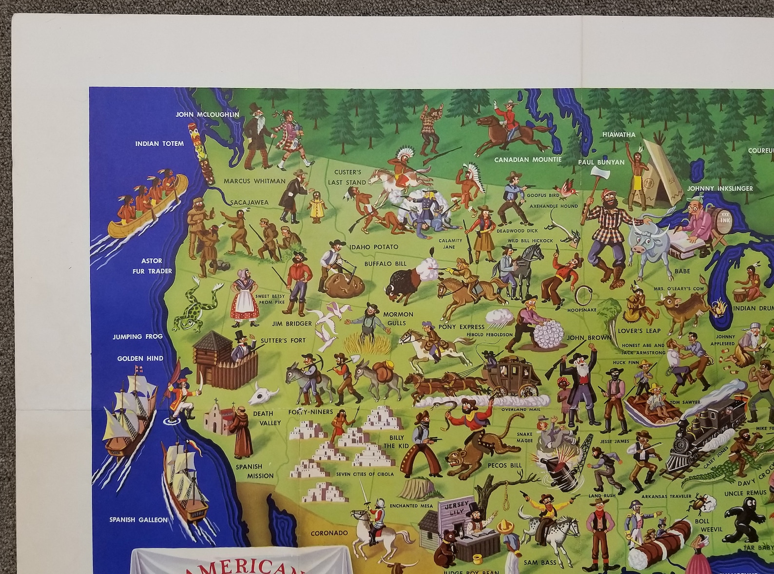 Vintage American Map Large 1950 Color School Poster American - Etsy