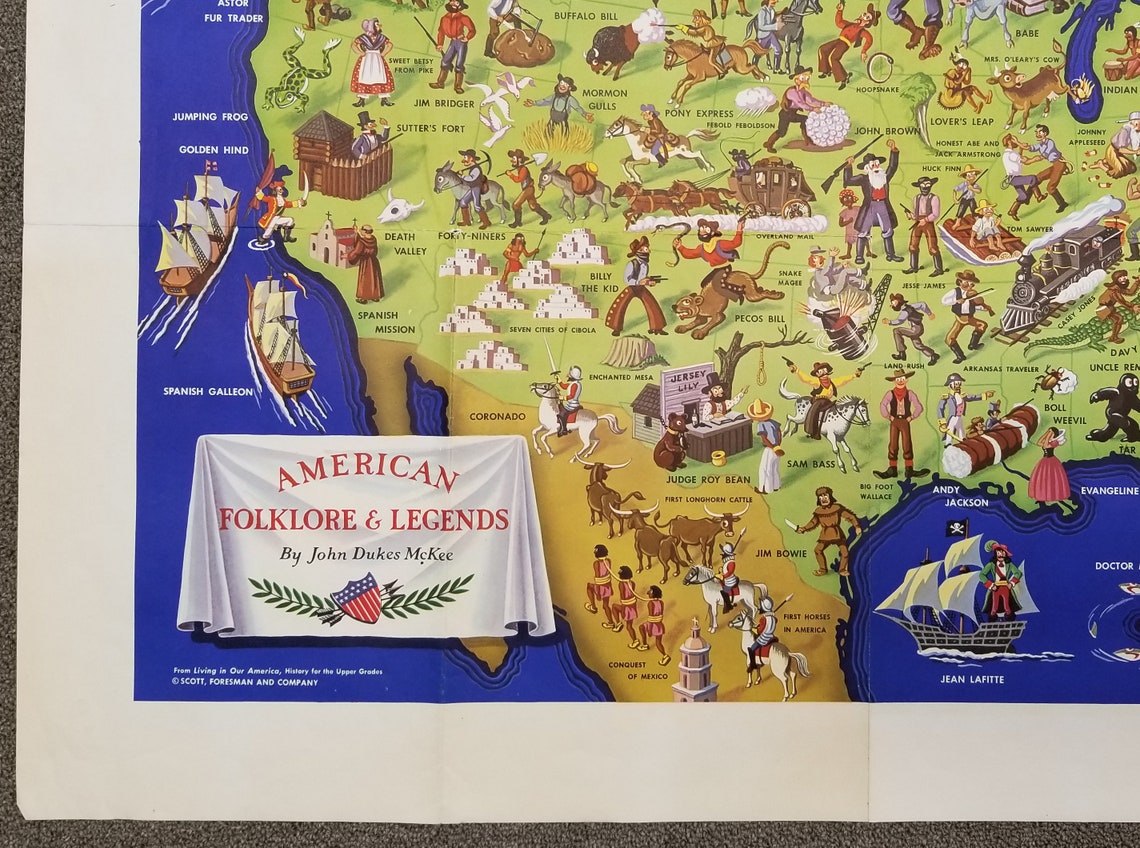 Vintage American Map Large 1950 Color School Poster American - Etsy