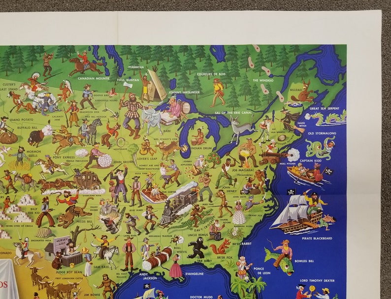 Vintage American Map Large 1950 Color School Poster American - Etsy