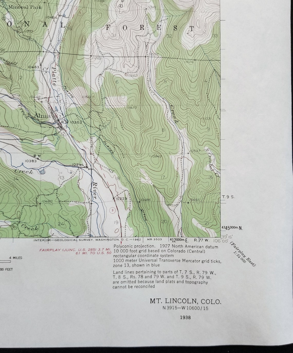 Vintage USGS map of MT LINCOLN including Breckenridge | Etsy
