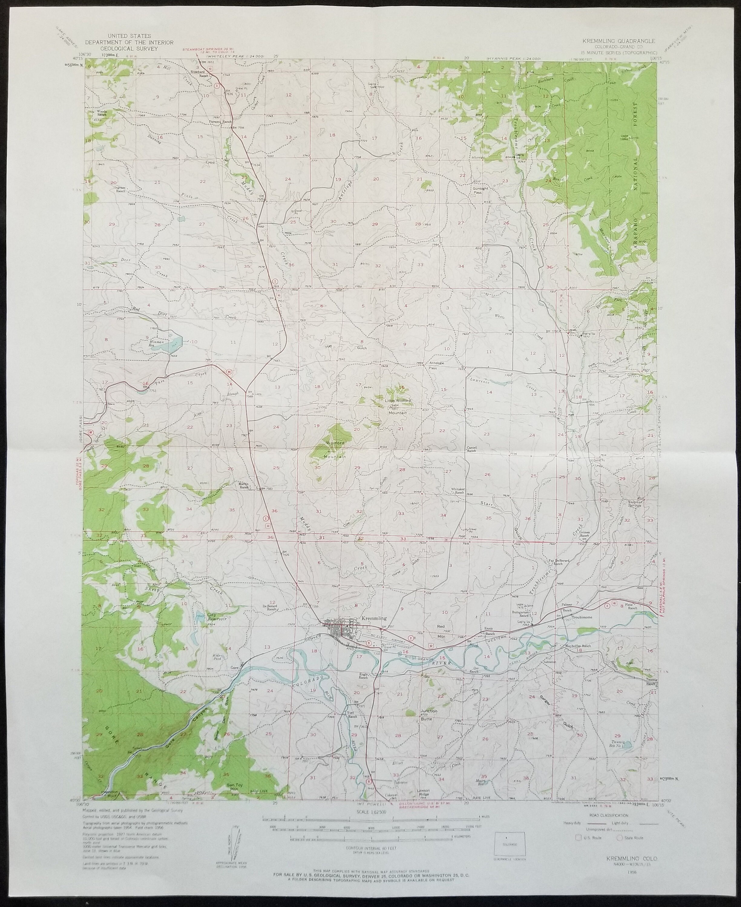Antique KREMMLING COLORADO Topo Map. Vintage 1956 USGS Map for Framing ...