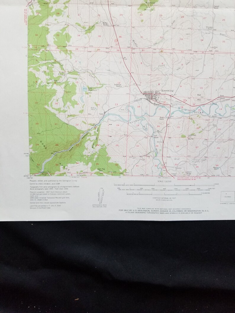 Antique KREMMLING COLORADO Topo Map. Vintage 1956 USGS Map for Framing ...