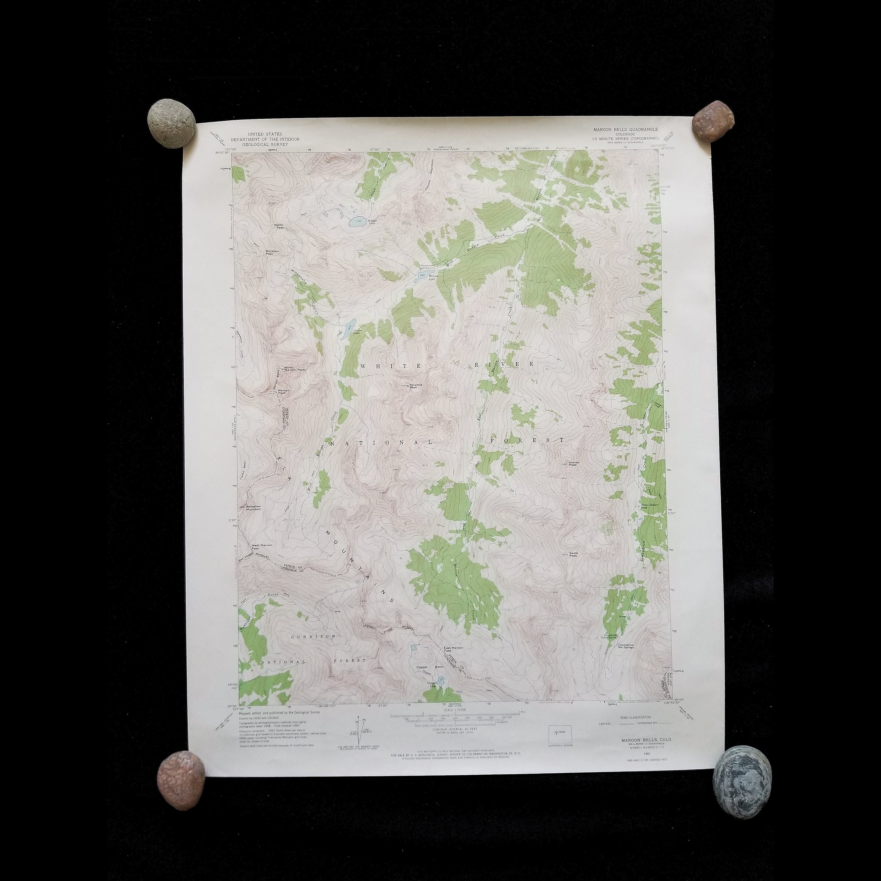 Vintage MAROON BELLS Topographic Map. 1960 Colorado USGS Topo | Etsy