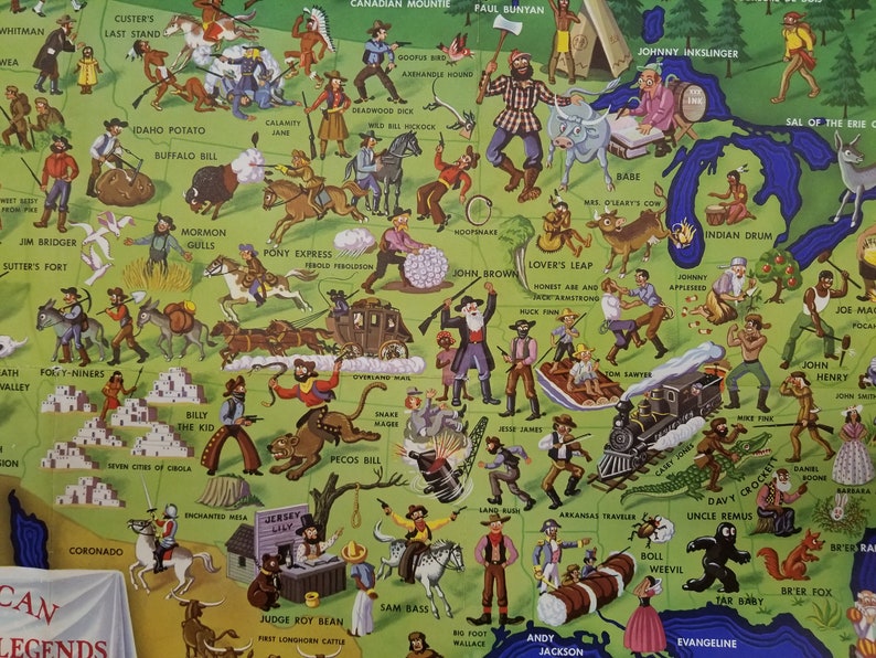 Vintage American Map Large 1950 Color School Poster American - Etsy