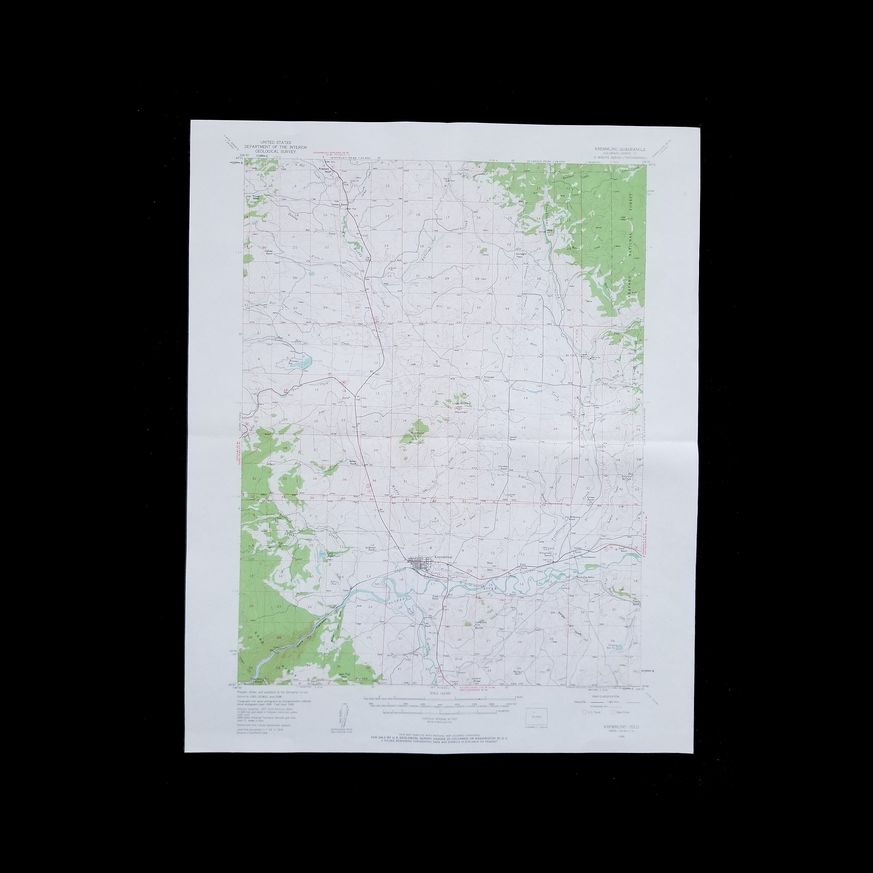 Antique KREMMLING COLORADO Topo Map. Vintage 1956 USGS Map for Framing ...