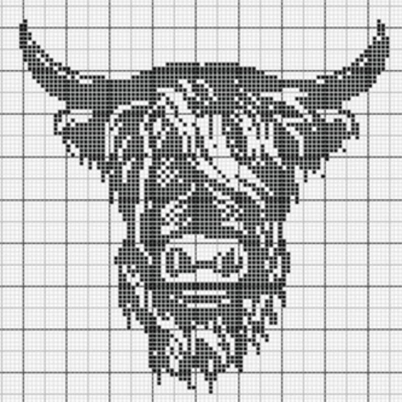 Set of 4 Highland Cow Graphs - Single Crochet or C2C Graph - Highland ...