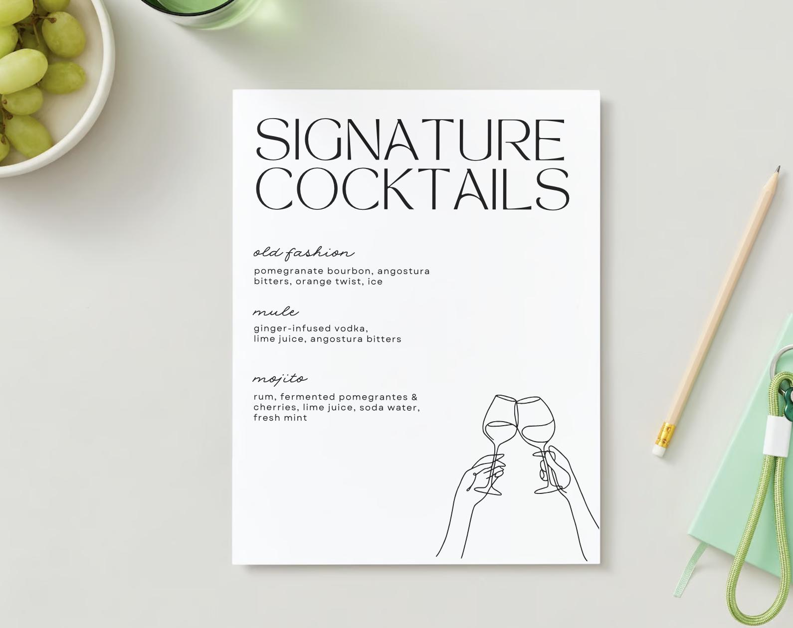 Cheers Signature Cocktail Bar Sign: Wedding Printable (canva Digital ...