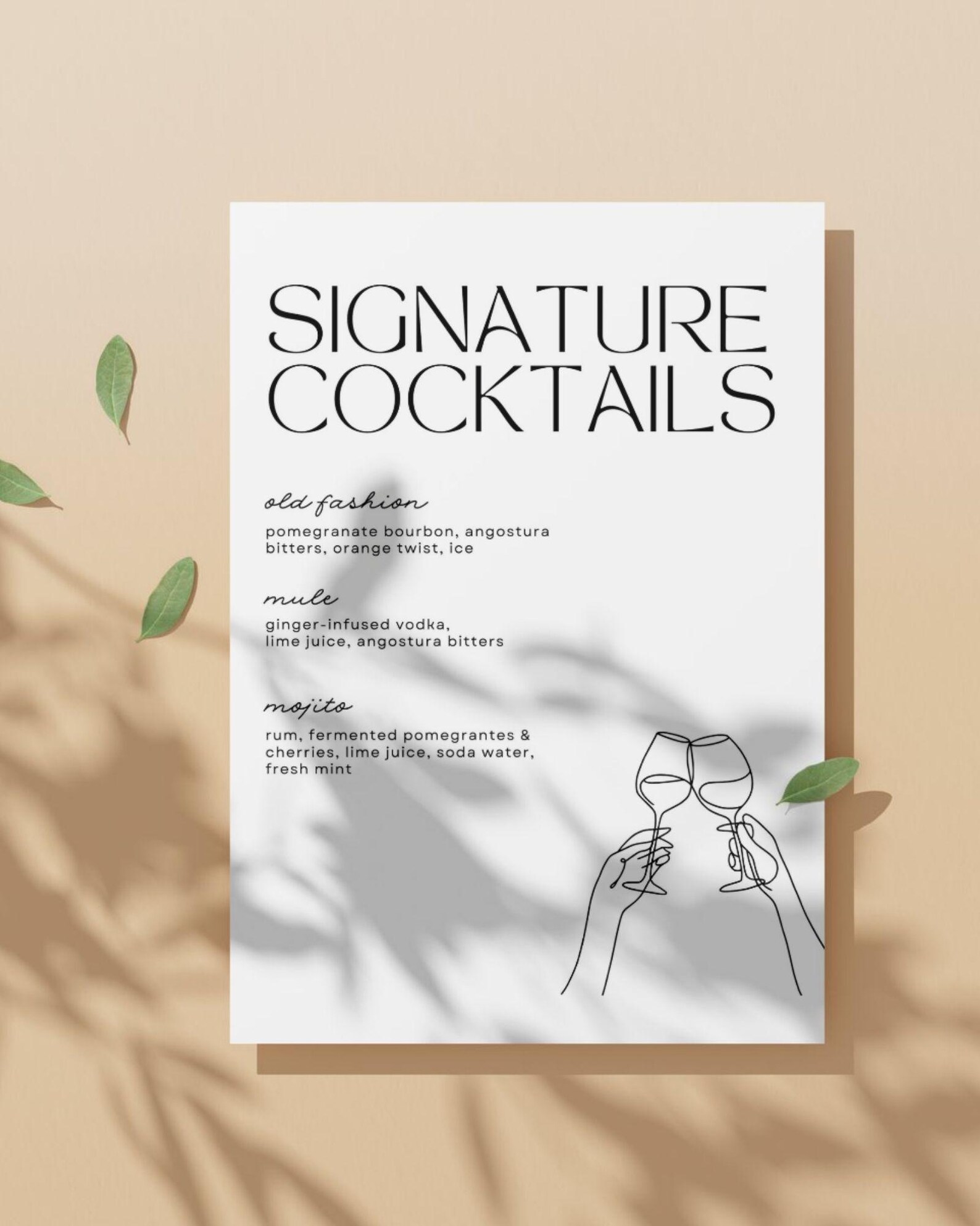 Cheers Signature Cocktail Bar Sign: Wedding Printable (canva Digital ...