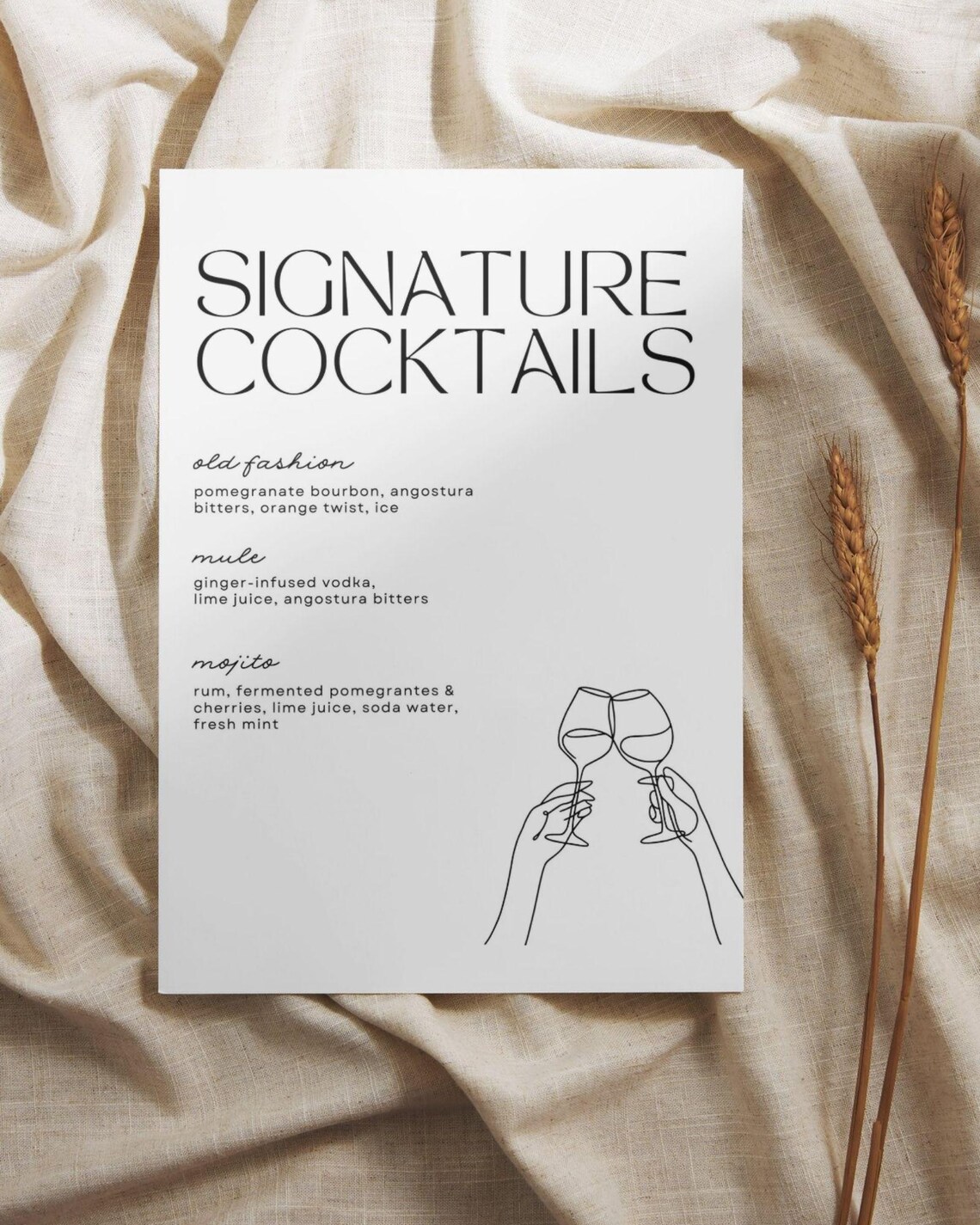 Cheers Signature Cocktail Bar Sign: Wedding Printable (canva Digital ...