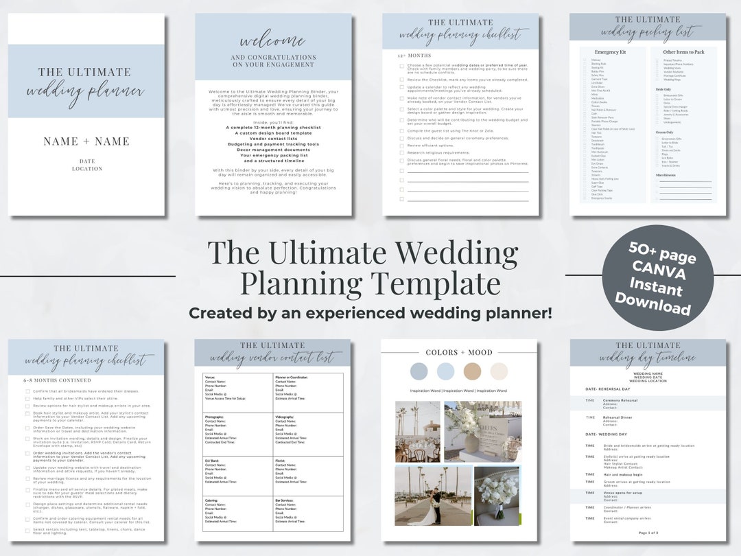 Wedding Planner Canva Template: Checklist, Timeline, Guide (digital ...