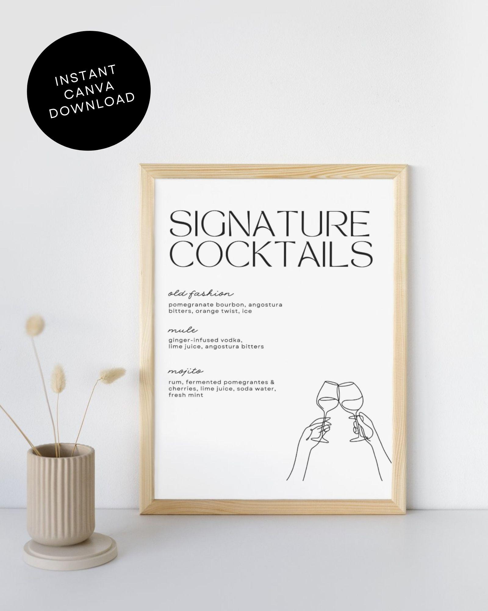 Cheers Signature Cocktail Bar Sign: Wedding Printable (canva Digital ...