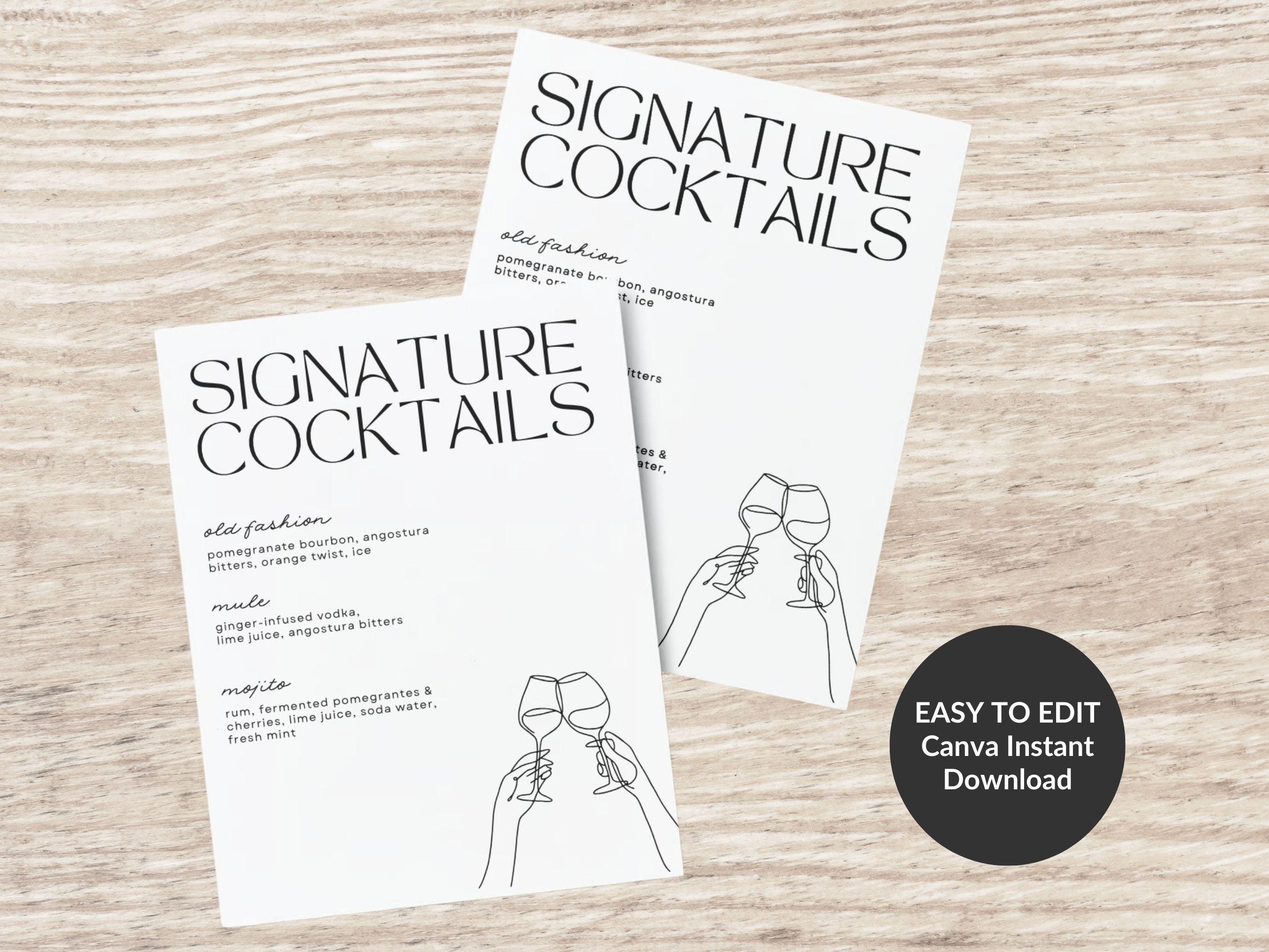 Cheers Signature Cocktail Bar Sign: Wedding Printable (canva Digital ...