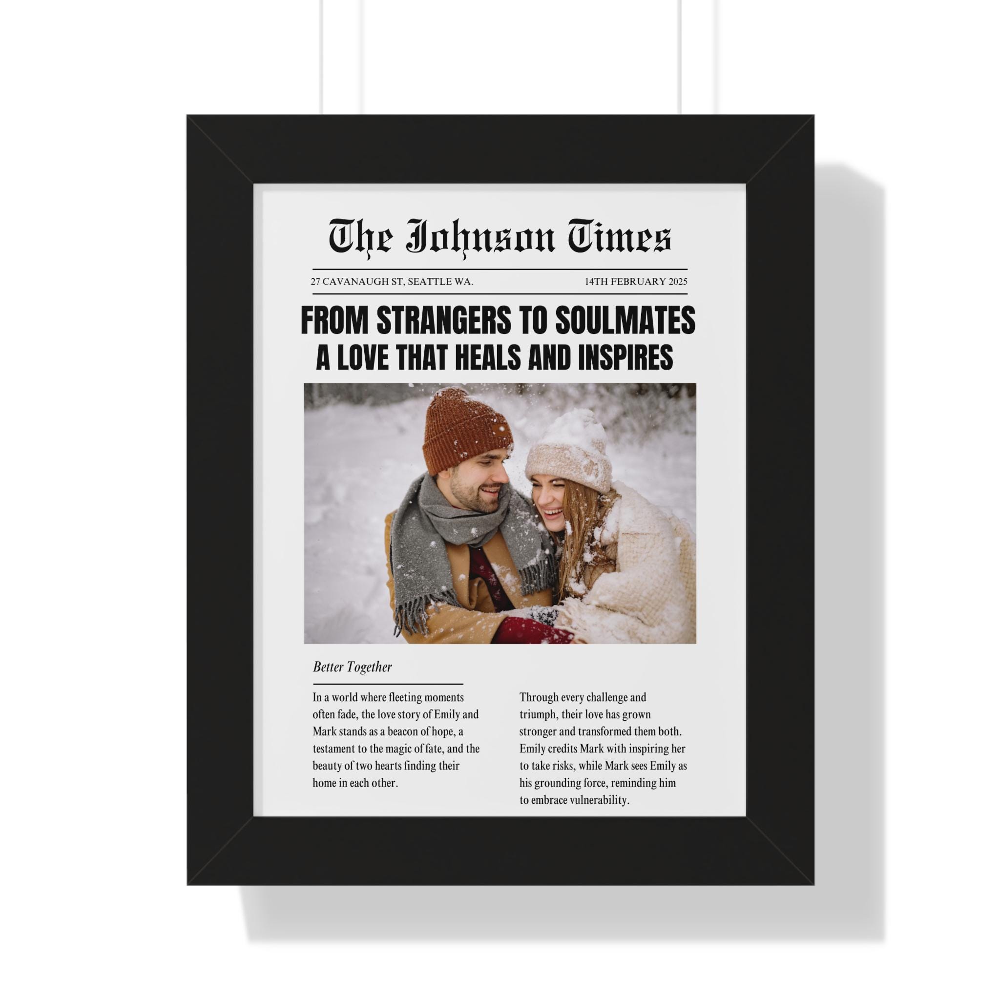 Custom New York Times Newspaper Poster Framed - Valentines Gift Wedding ...