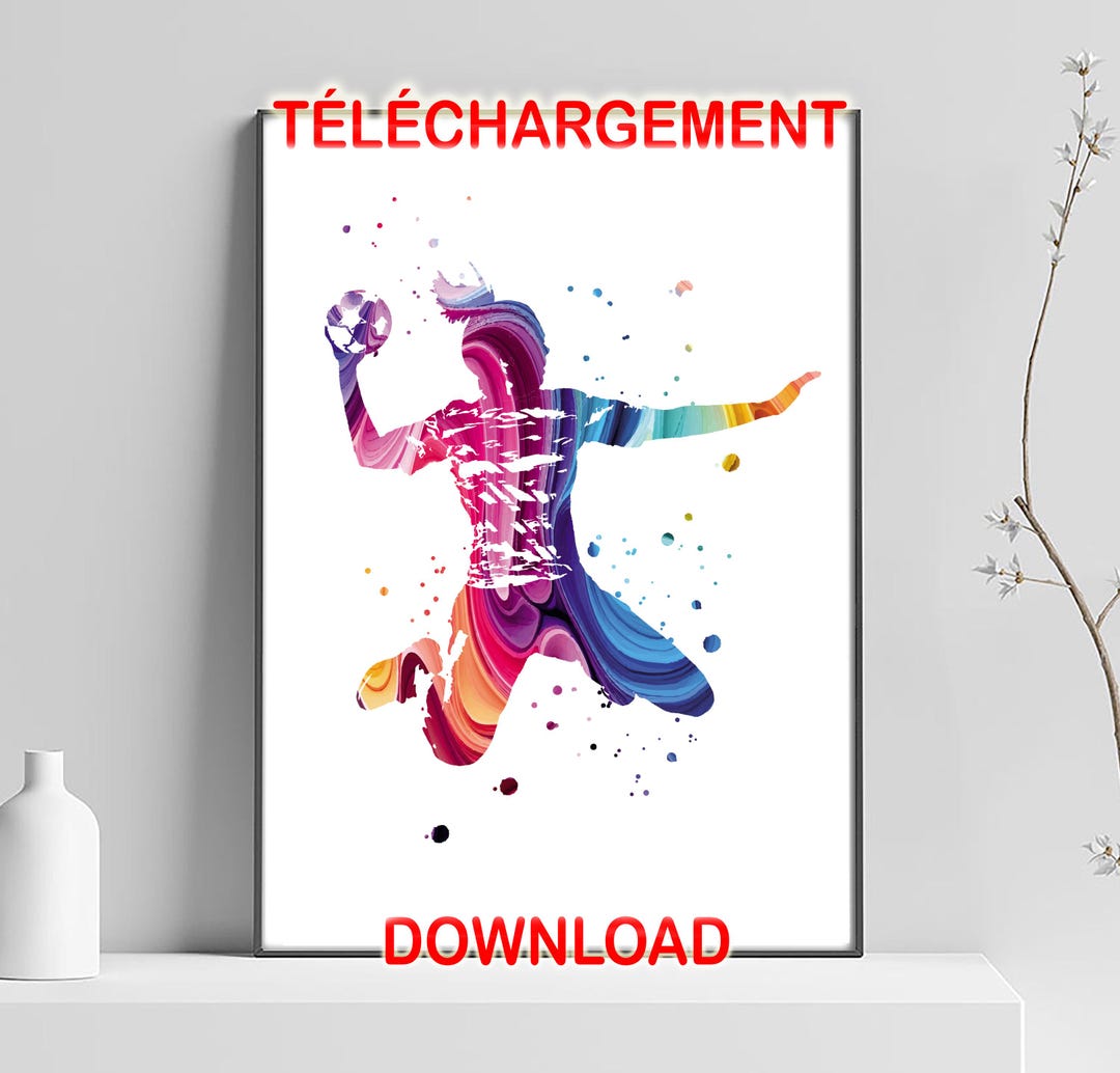 Downloadable Illustration of a Handball Player Poster in Various Colors ...