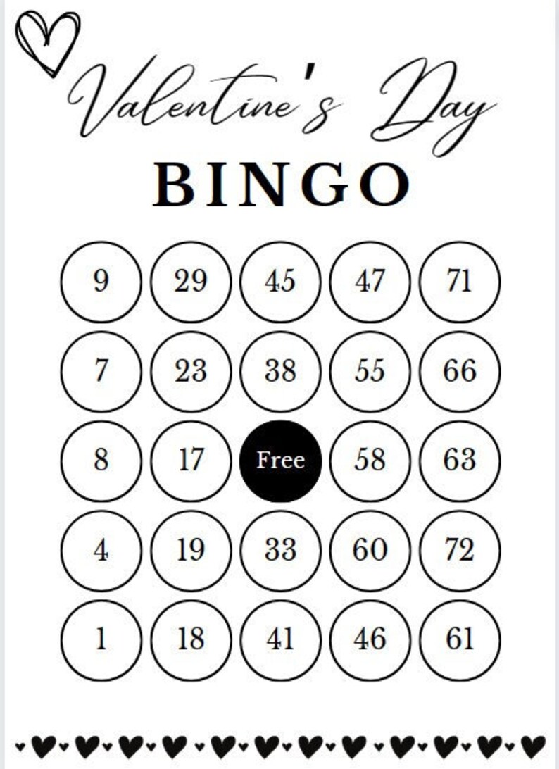 Printable B/W Valentine's Day Bingo Cards - Etsy