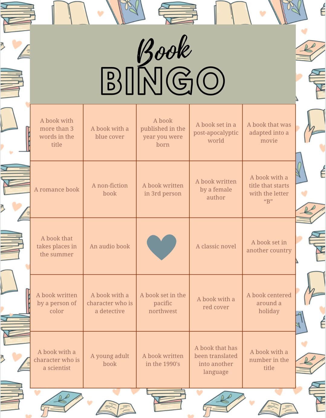 Printable Book Bingo - Etsy