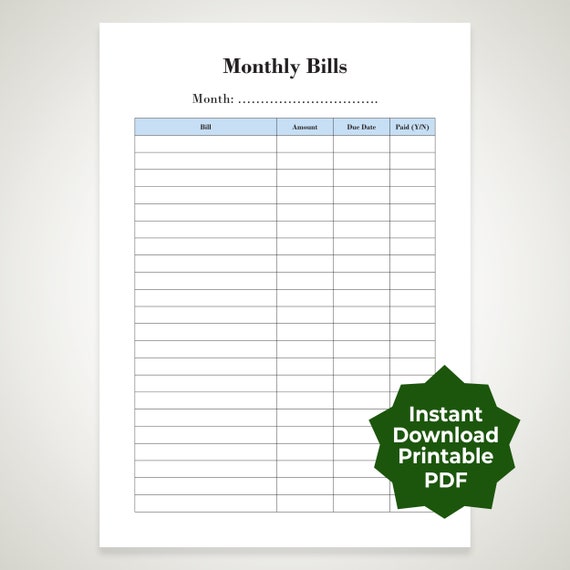 Instant Download Printable Monthly Bill Planner 2 Templates | Etsy