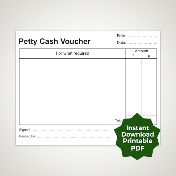 Printable Petty Cash Vouchers UK and US styles PDF | Etsy