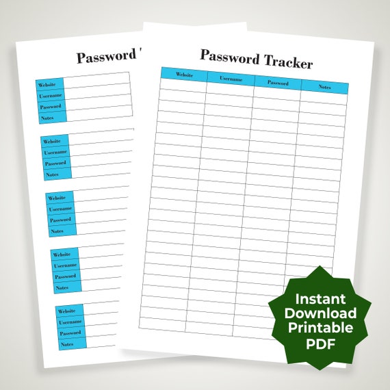 Instant Download Printable Password Tracker 2 Templates A4 - Etsy