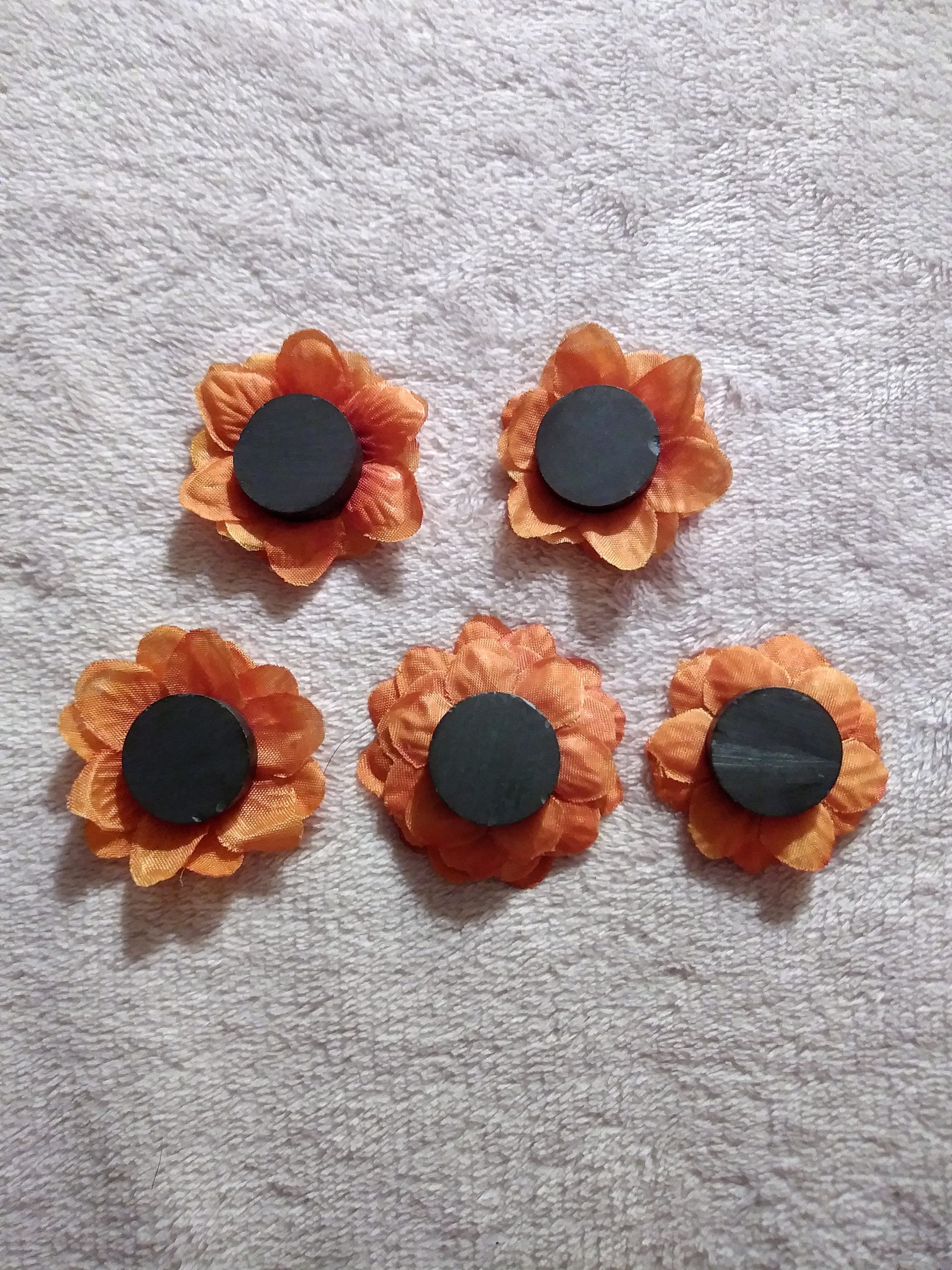 Set of 5 Small Burnt Orange Flower Refrigerator Magnets With Crimson ...