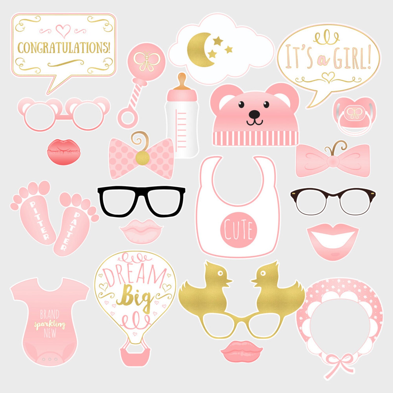 Printable Baby Girl Photo Booth Props Baby Shower Party Props Gender ...