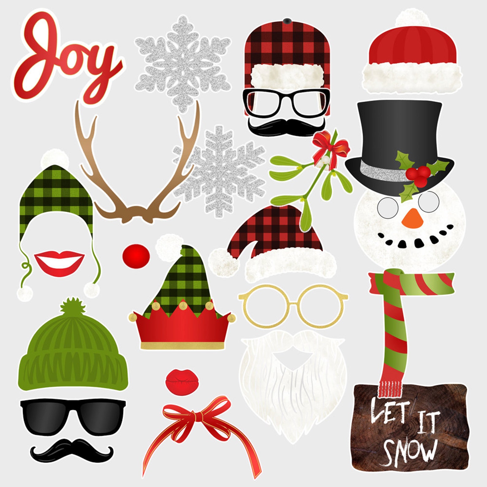 Printable Christmas Photo Booth Props Winter Holiday Let It Snow Party ...