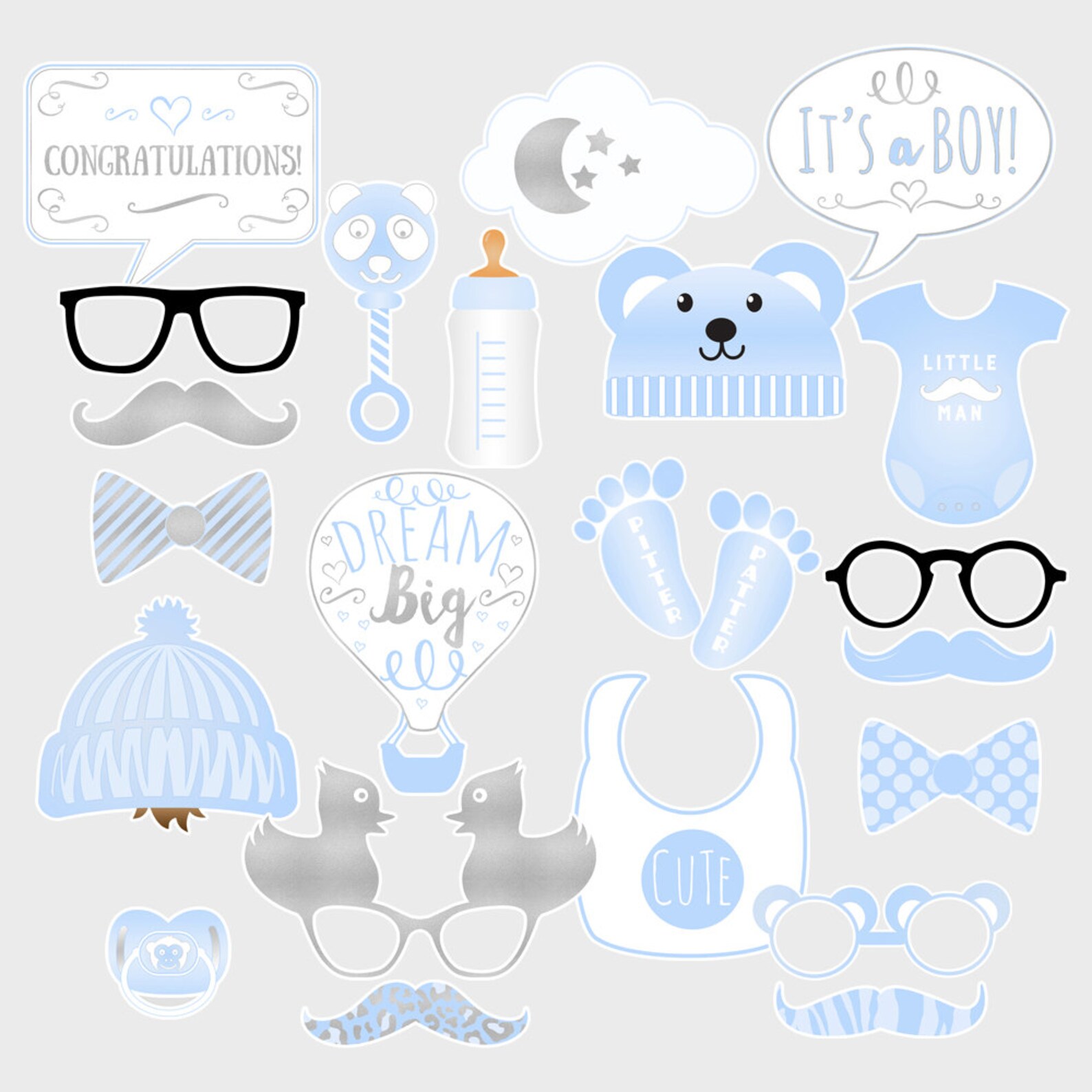 Printable Baby Boy Photo Booth Props Baby Shower Party Props Gender ...