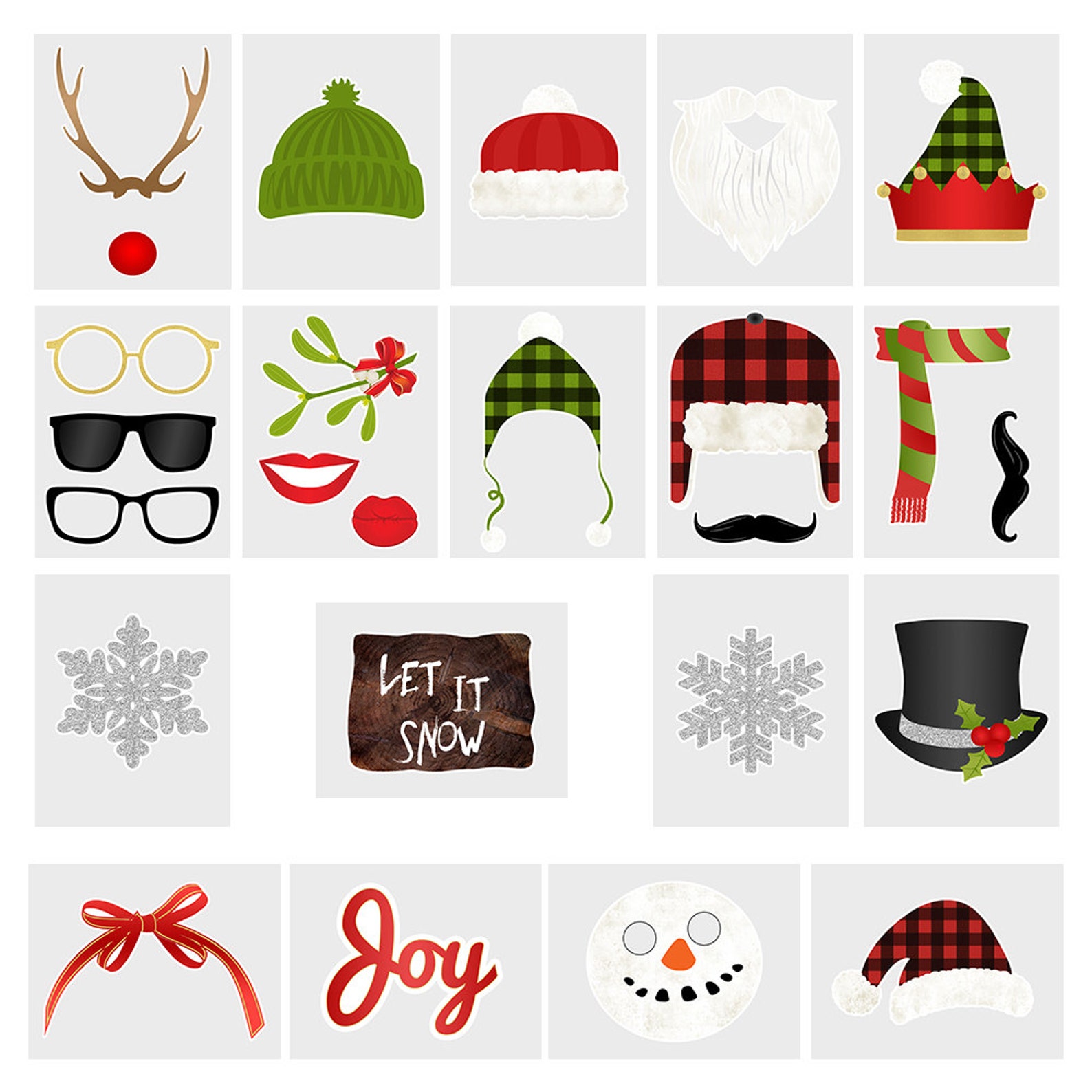 Printable Christmas Photo Booth Props Winter Holiday Let It Snow Party ...