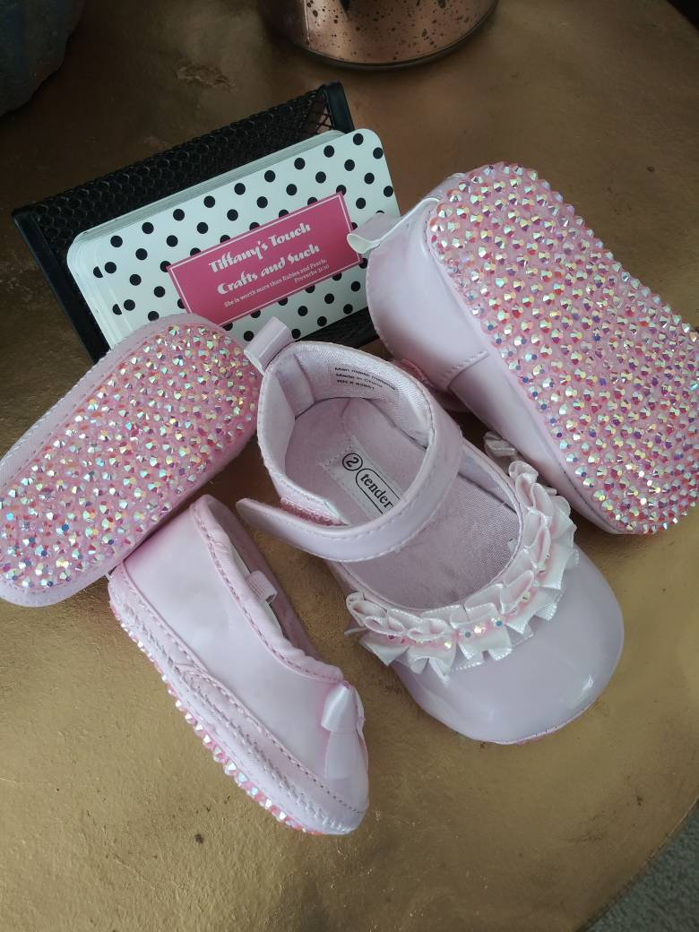 Pink Rhinestone Baby Shoes pink Bottoms / Baby Pink Bottoms/ - Etsy